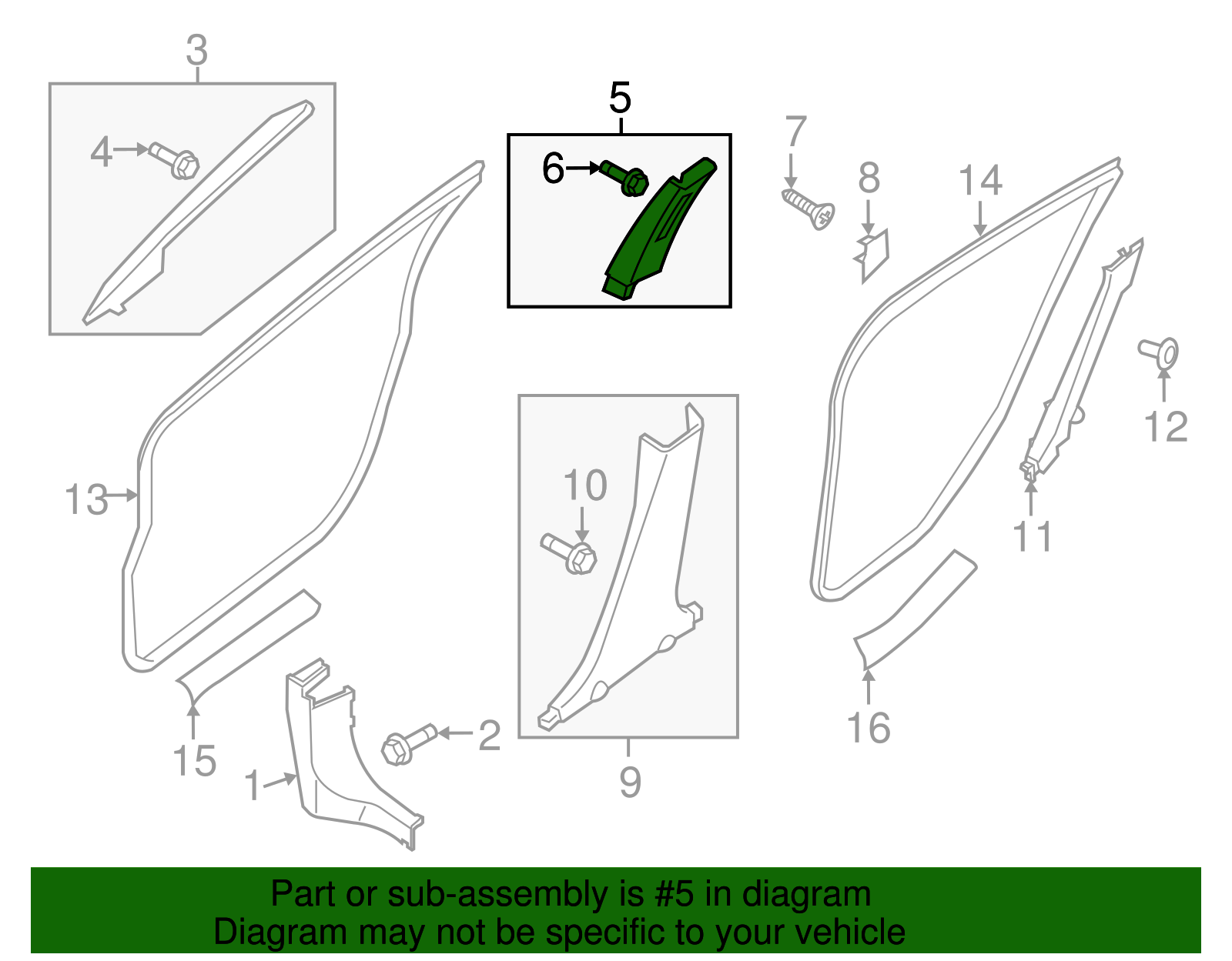 2013-2019 Nissan Sentra Upper Center Pillar Trim 76913-3SG0A | Nissan ...