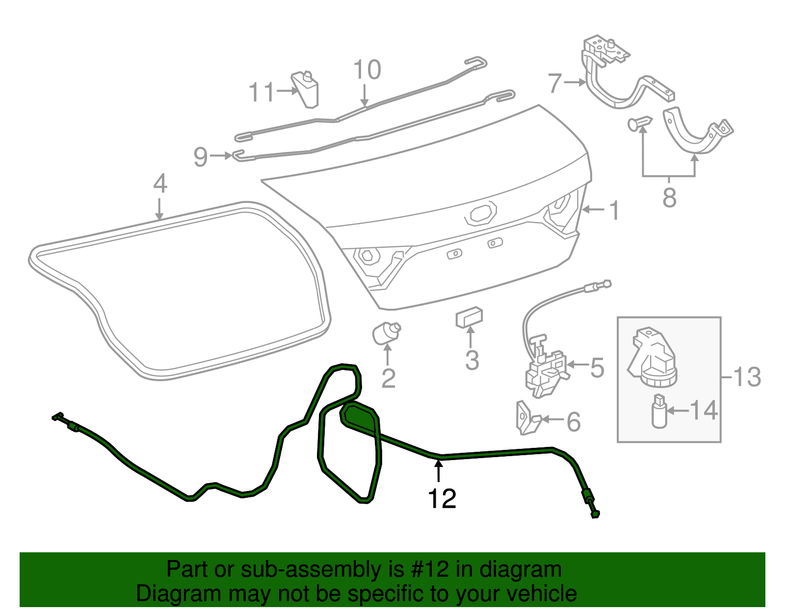 64607-06191 - Deck Lid Release Cable 2012-2017 Toyota Camry | Longo ...