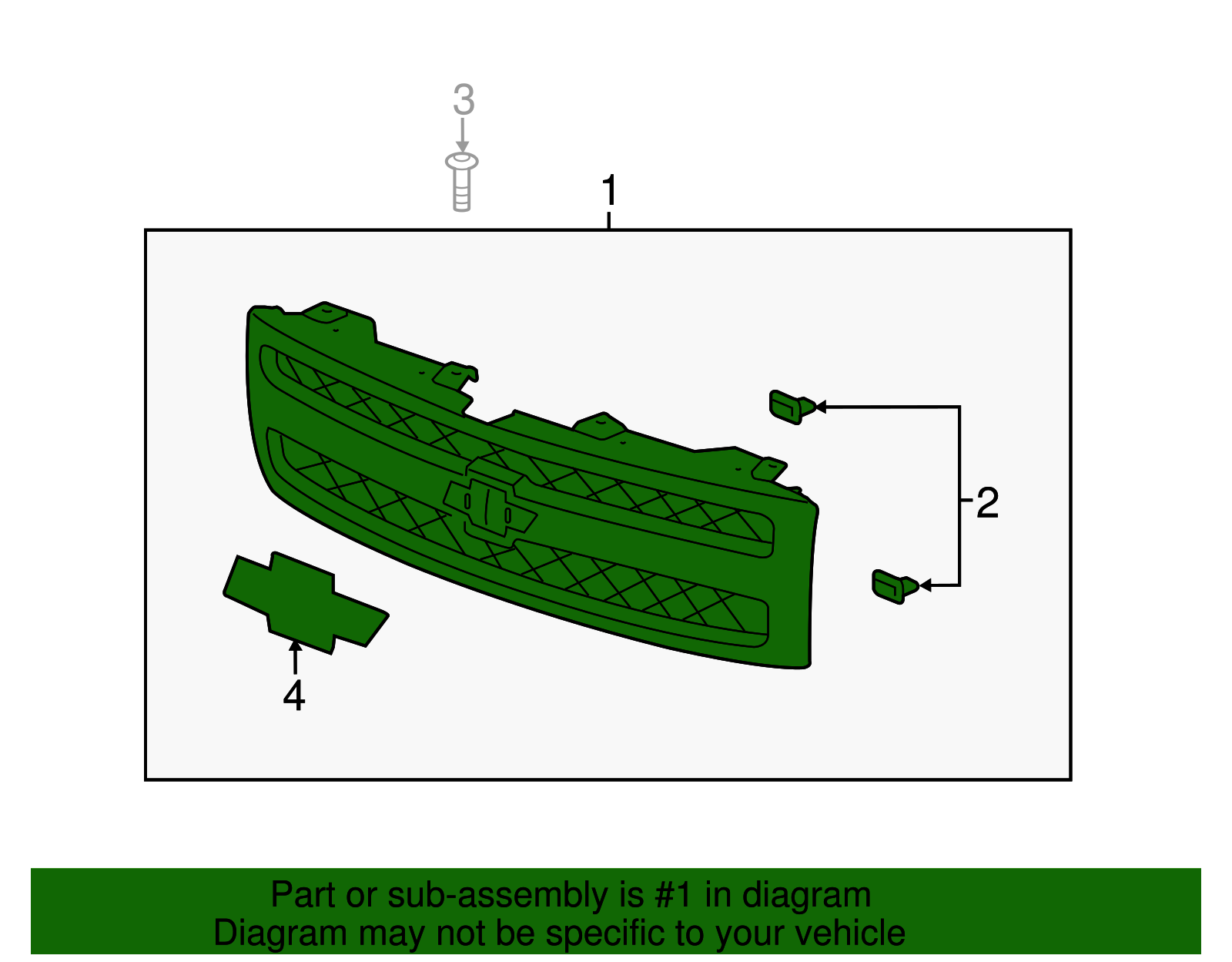 22849840 - Front Grille in Chrome with Clips and Emblem 2007-2013 ...