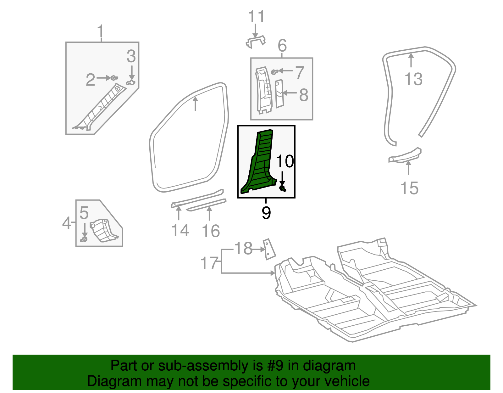 62414-02150-B1 - Lower Center Pillar Trim 2009-2013 Toyota Corolla ...