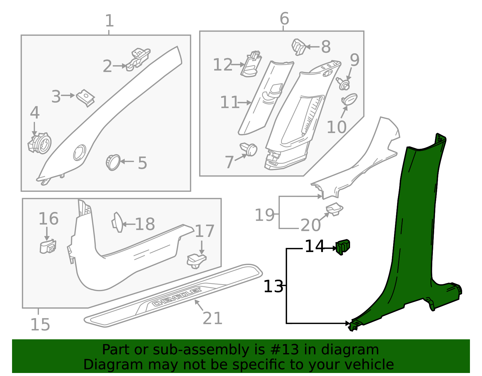 Black Passenger Side Center Pillar Lower Trim Panel 42694934 | Chevy ...