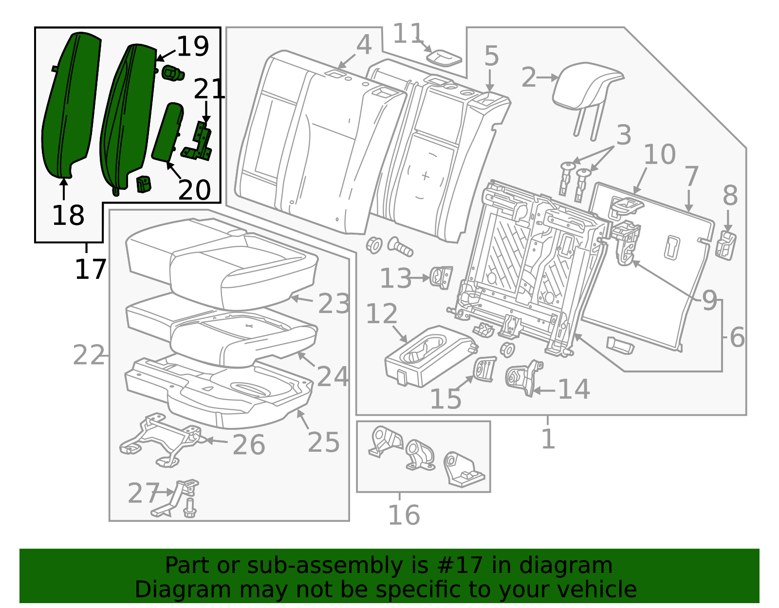 2015-2016 Chevrolet Trax Brownstone Rear Seat Back Bolster Cushion ...