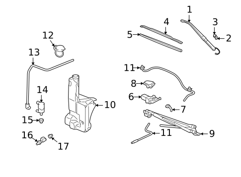 Back Glass Wiper Arm, Blade, & Related Components for 2000 Chevrolet ...