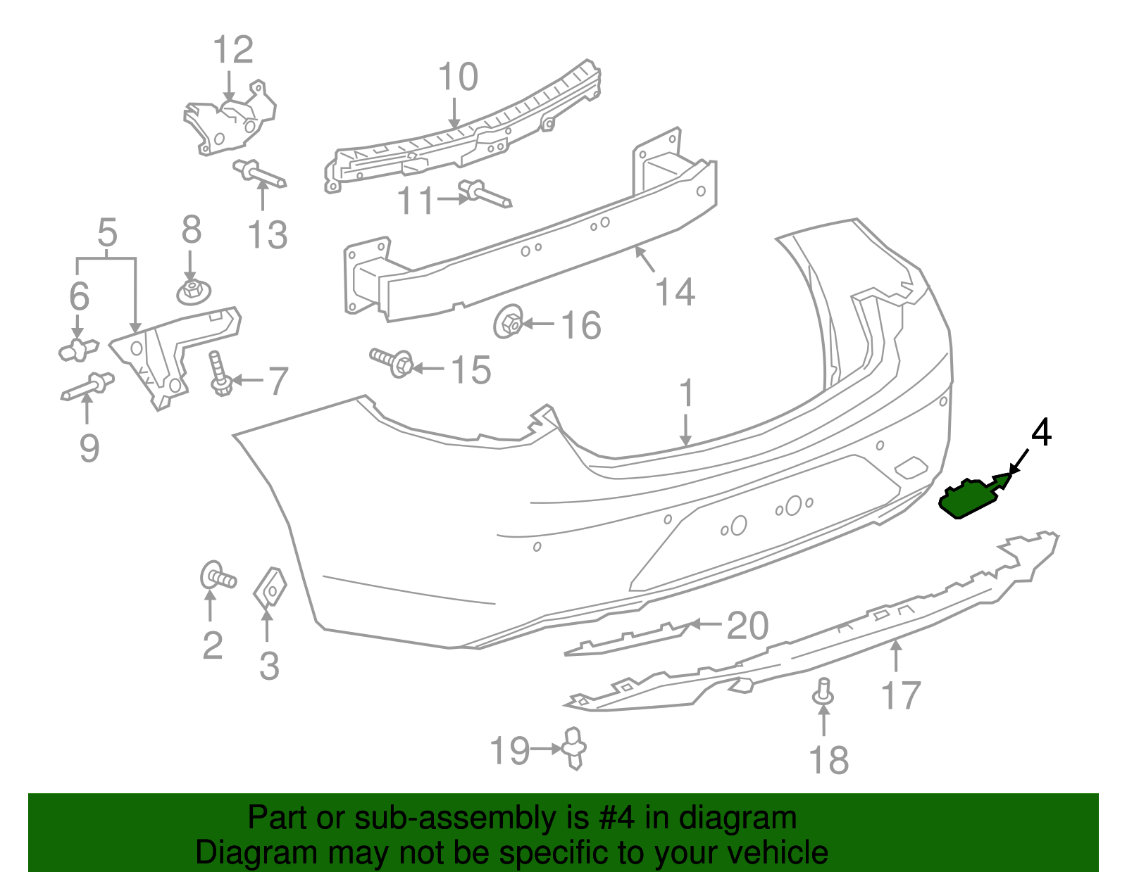 2018-2020 Buick Regal Sportback Rear Bumper Fascia Tow Eye Access Hole ...