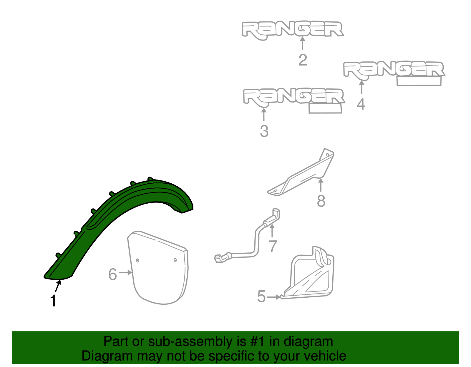2001-2005 Ford Ranger Wheel Opening Molding 1L5Z-16038-APTM | Ford OEM ...