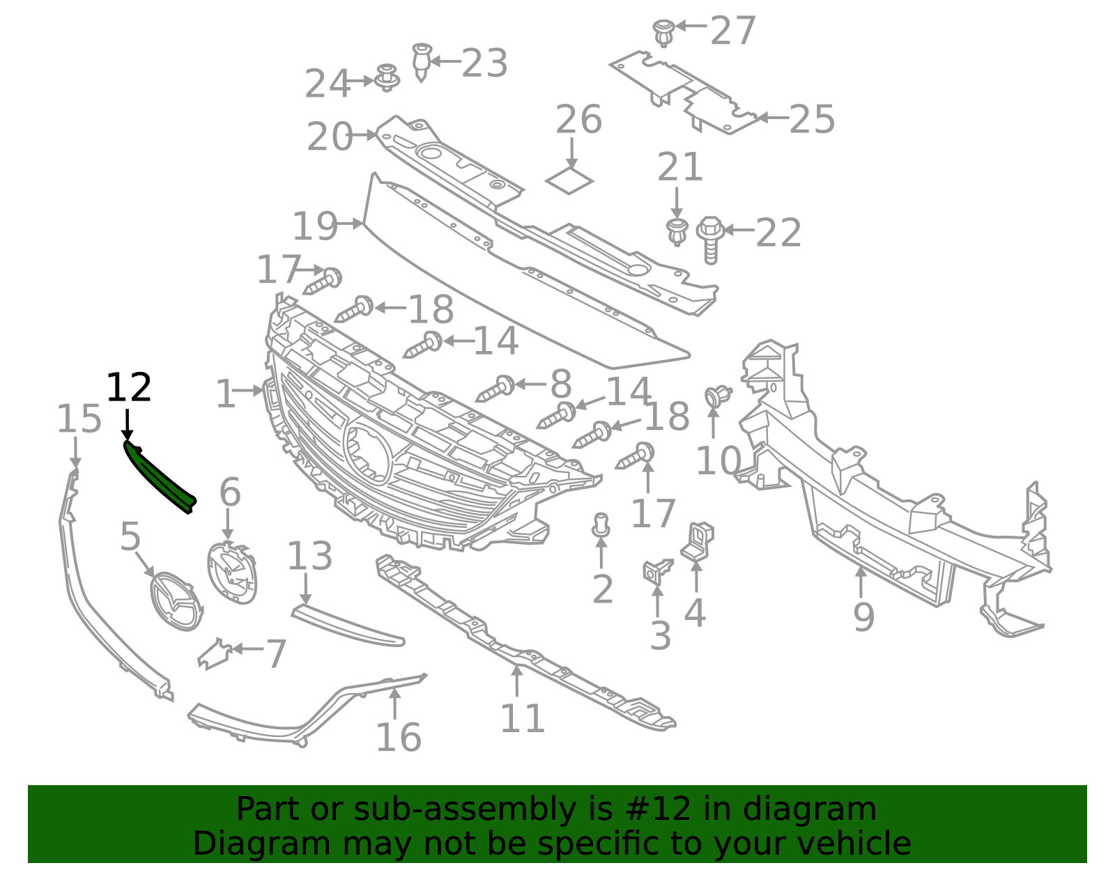 GHP9-50-B41A - Grille Molding Mazda Parts.US