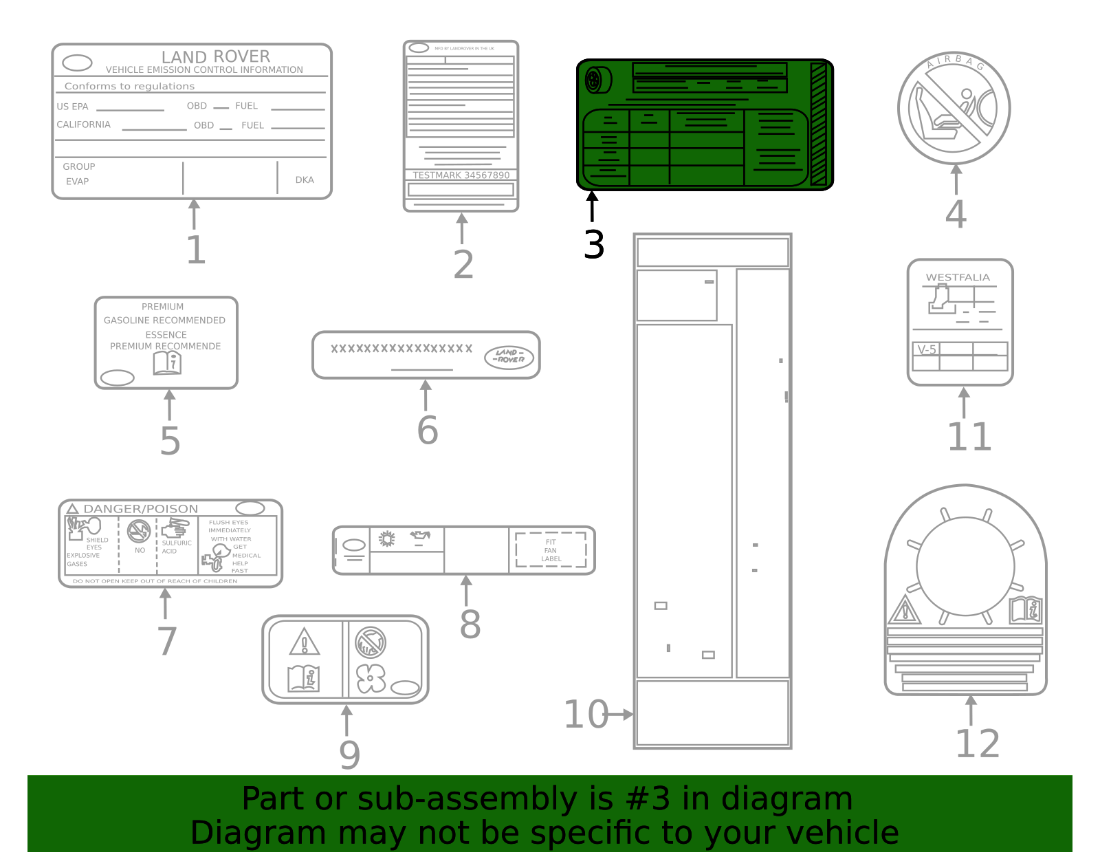Land Rover Tire Info Label - OEM Pressure and Spec Chart - Part # ...