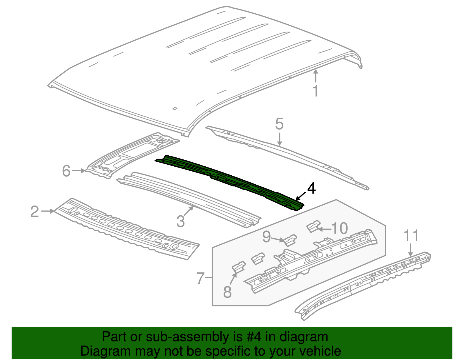 2014-2019 GM Number 2 Roof Panel Bow 23463328 | Courtesy Parts