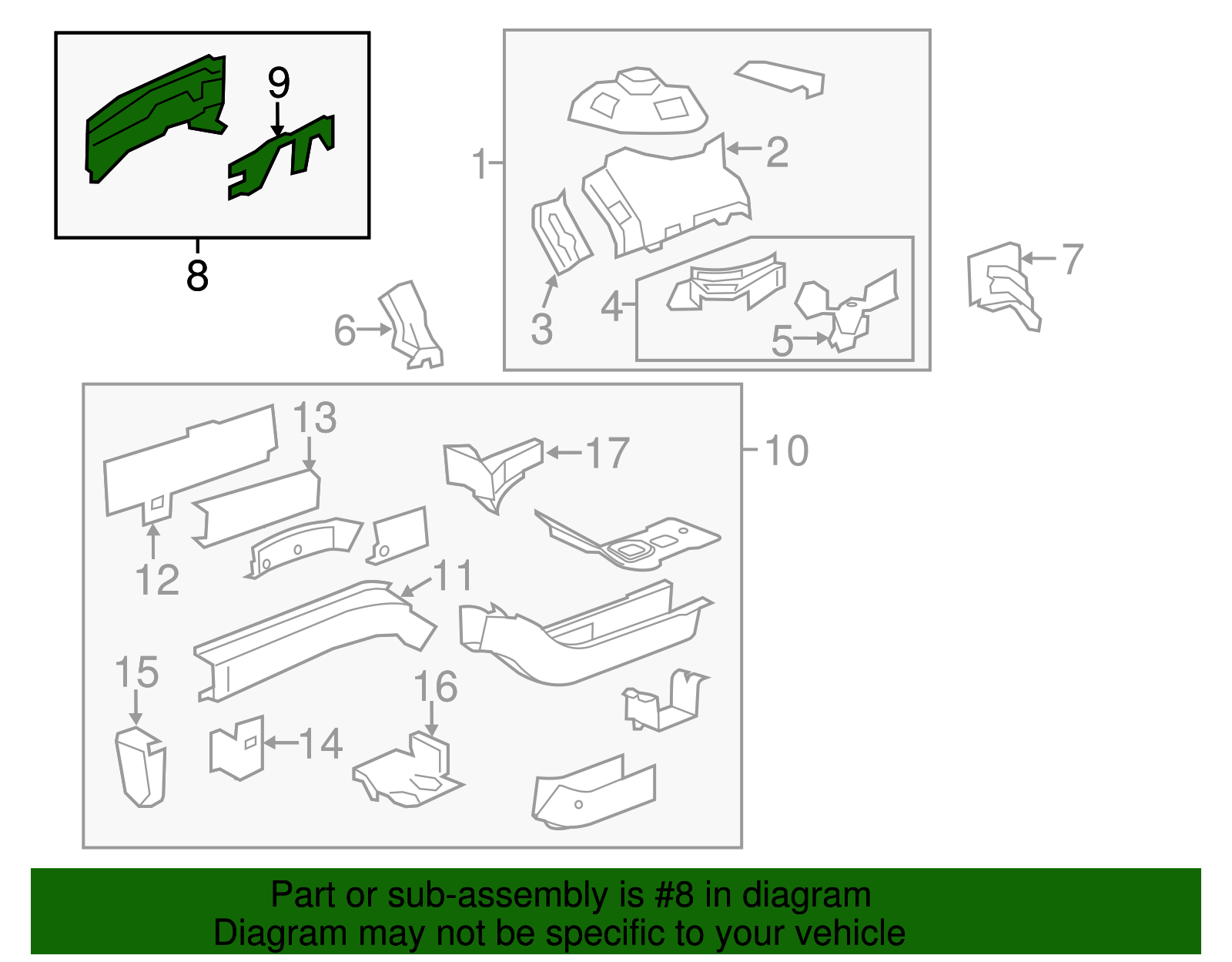 2013-2017 GM Front Driver Side Wheelhouse Panel Upper Outer Side Rail ...