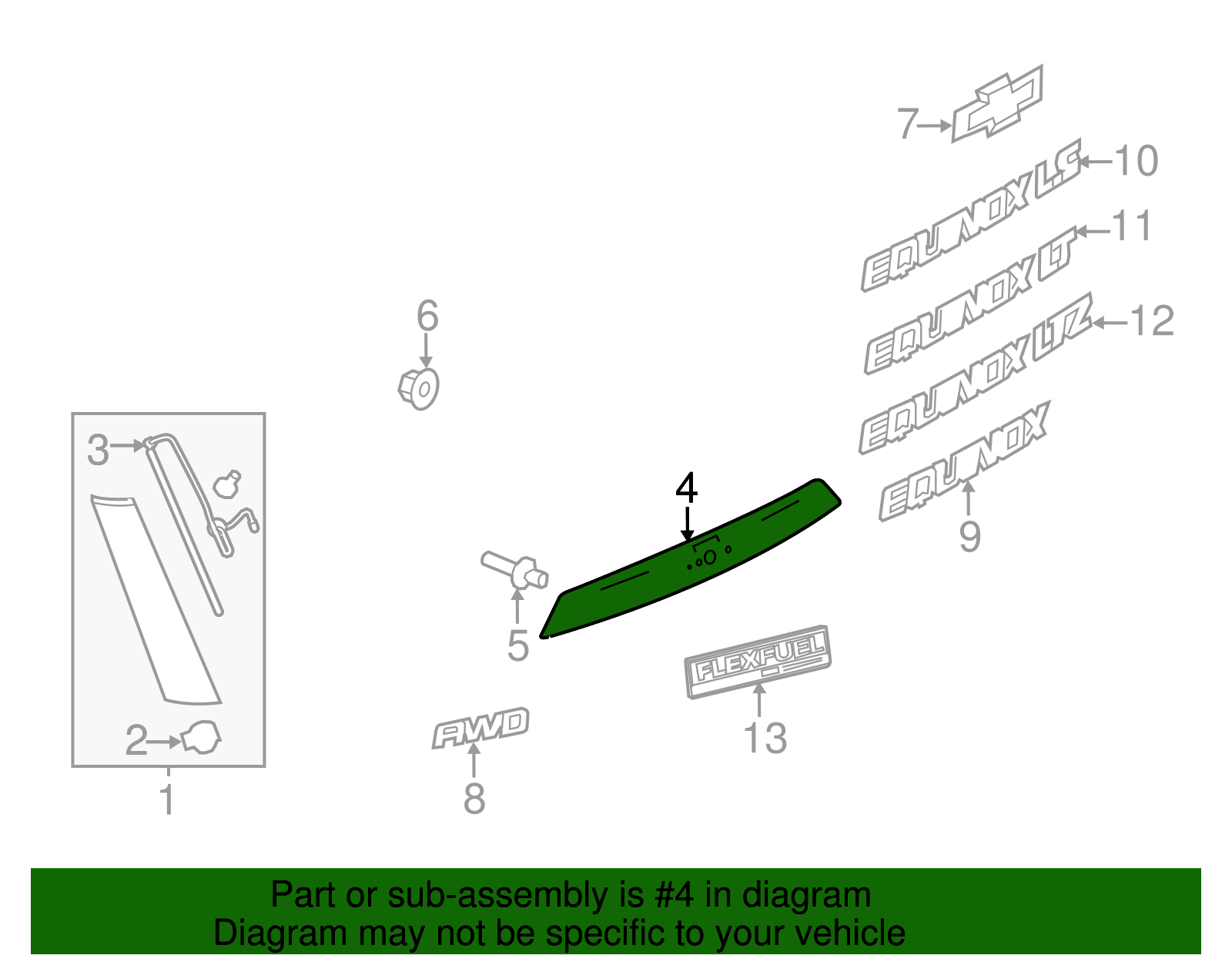 2010-2015 Chevrolet Equinox Bright Chrome Rear Closure Center Applique ...
