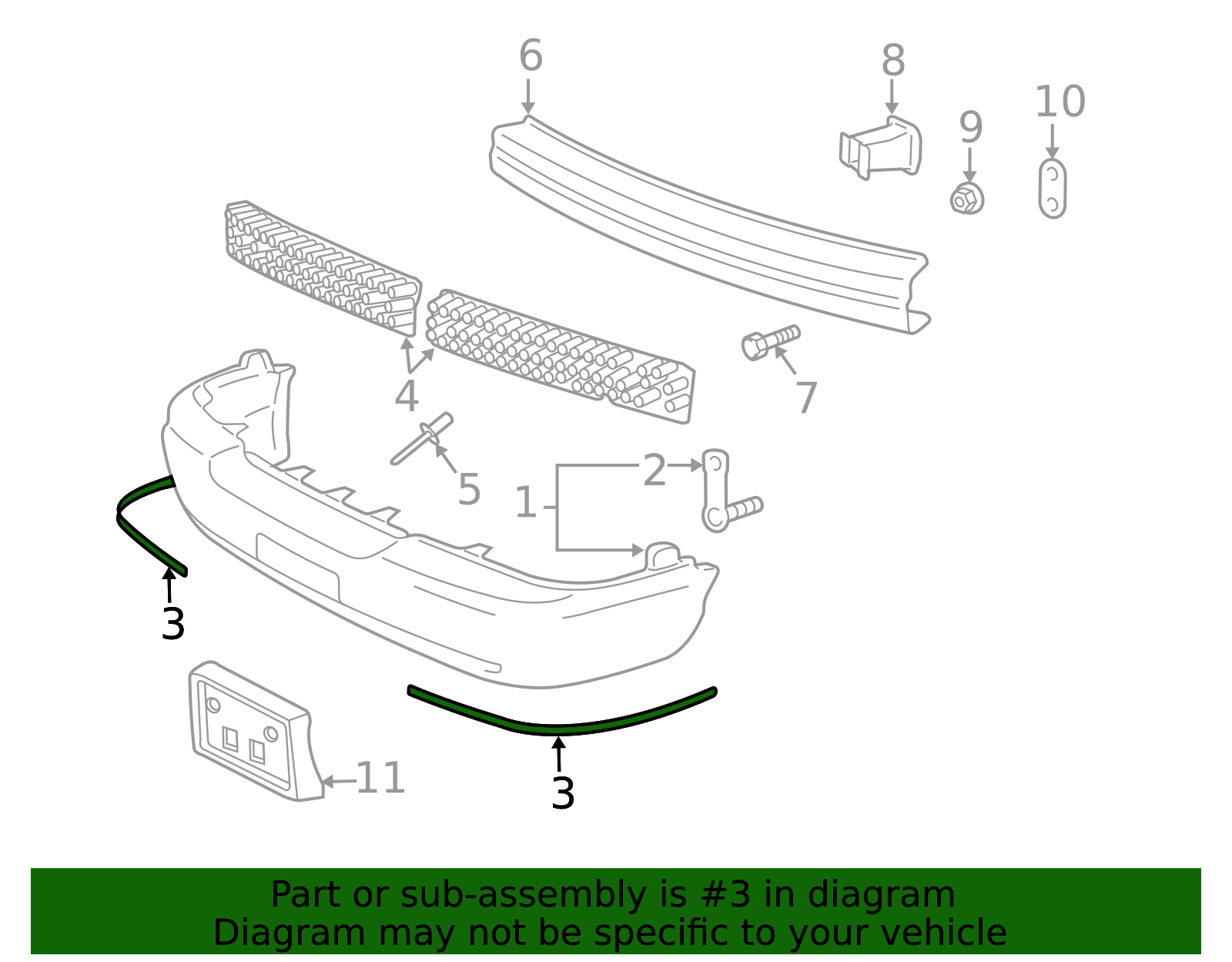 3W3Z-17C829-BA - Molding Bumper Bar - 2003-2005 Mercury Grand Marquis ...