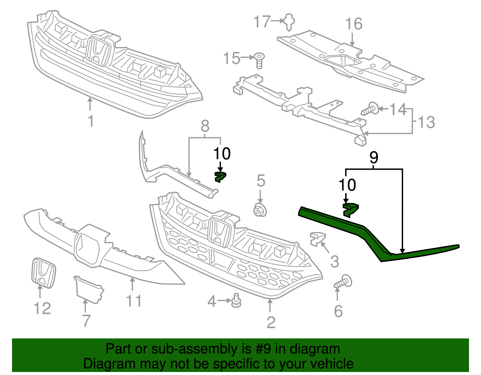 71173-TLA-A00 - 2017-2019 Honda CR-V - Molding B L Front Grille ...