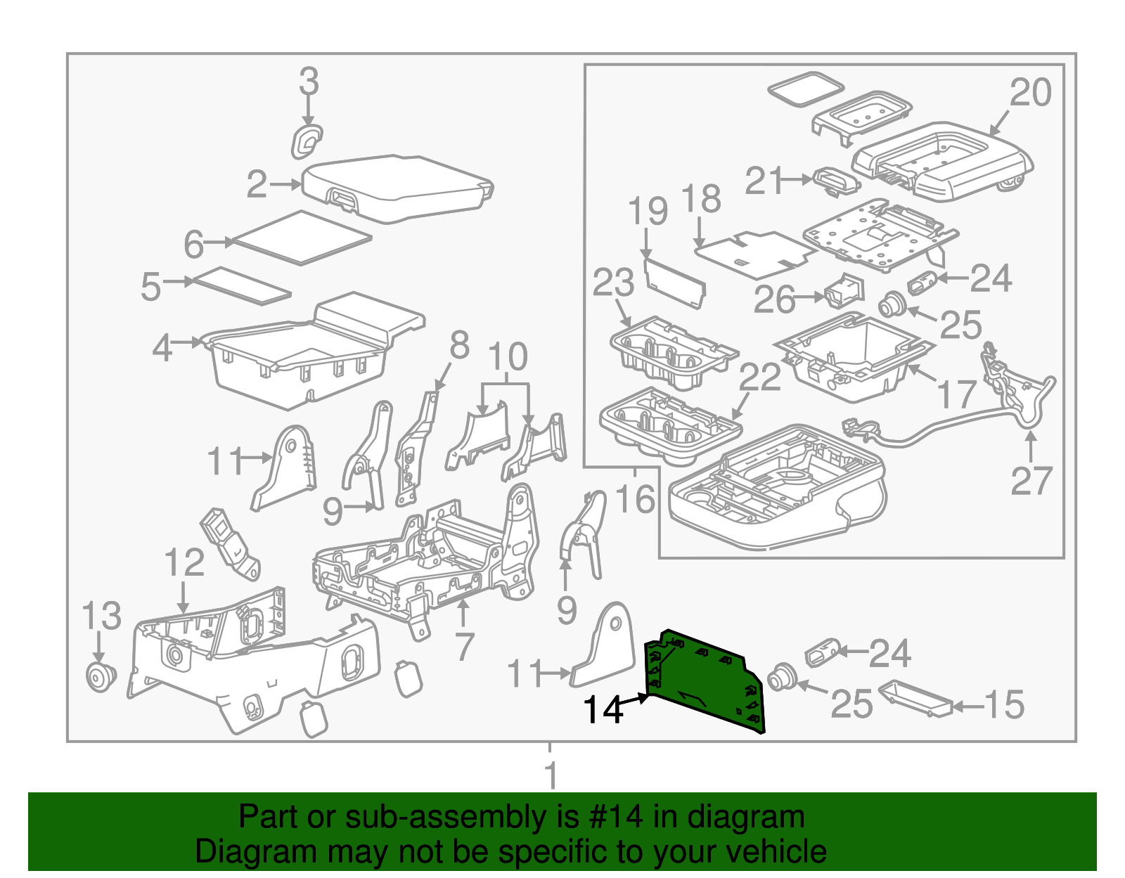 2014-2020 GM Jet Black Front Seat Center Armrest Hinge Finish Cover ...