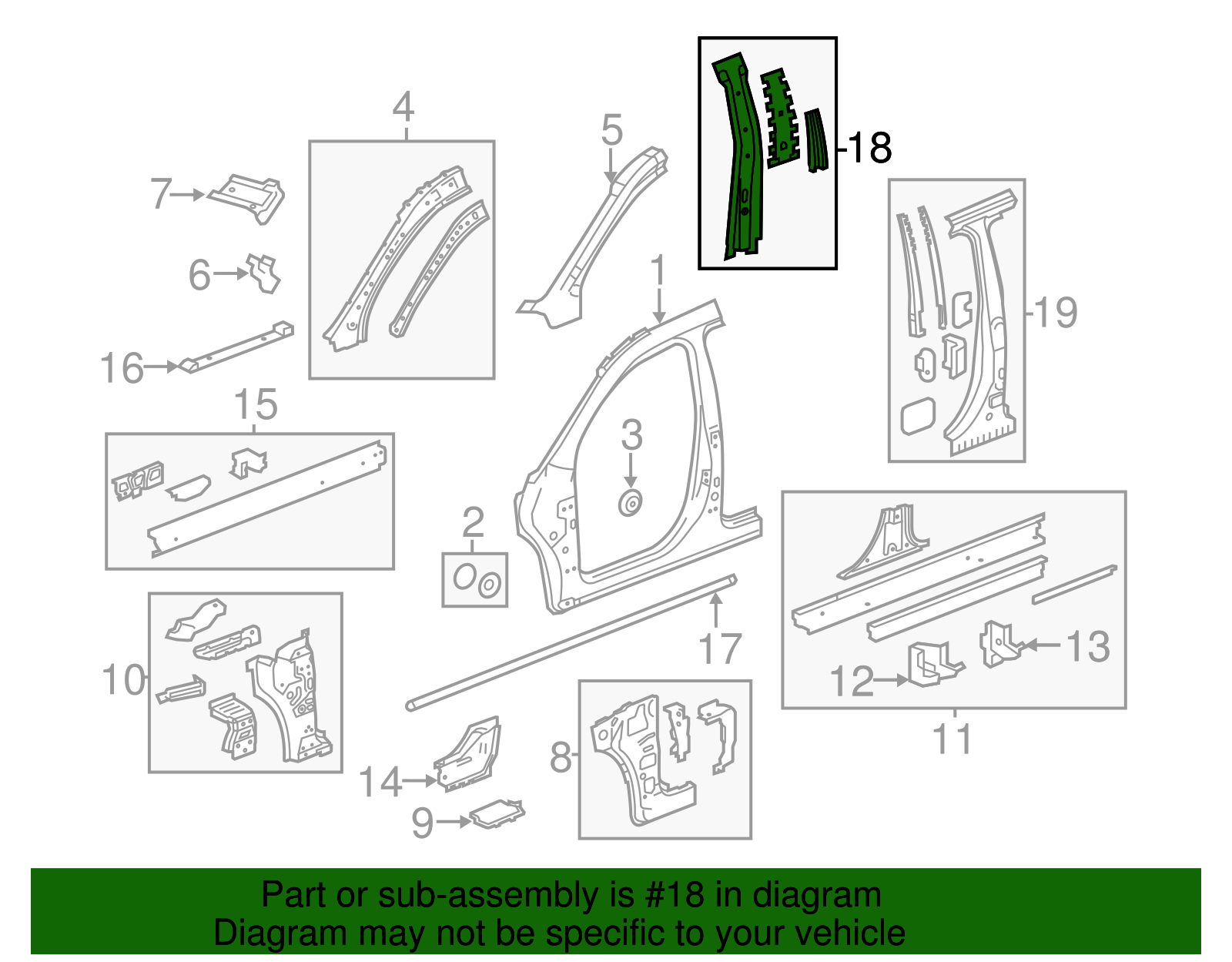 2010-2017 GM Passenger Side Center Pillar Inner Panel 20907210 ...
