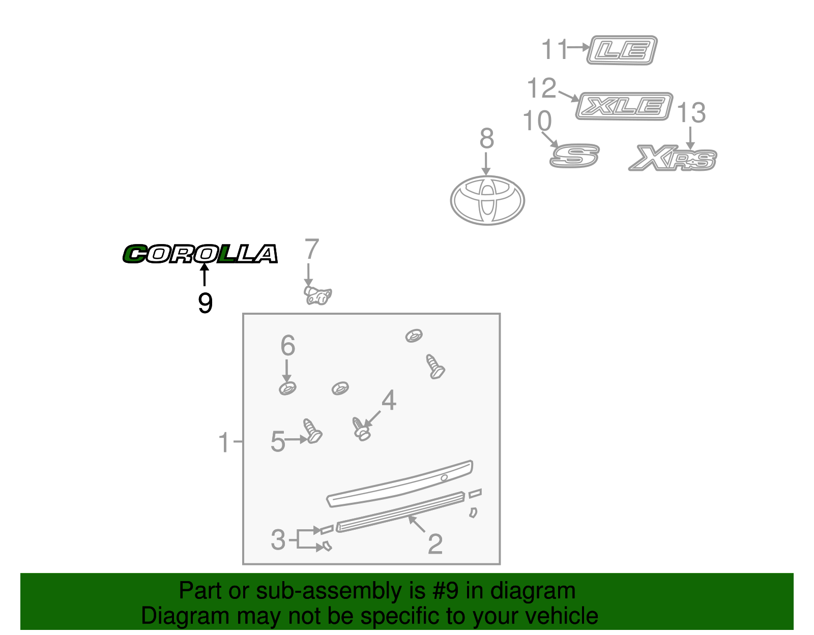 Genuine Toyota Nameplate part# 75442-02181 for 2009-2010 Toyota Corolla ...