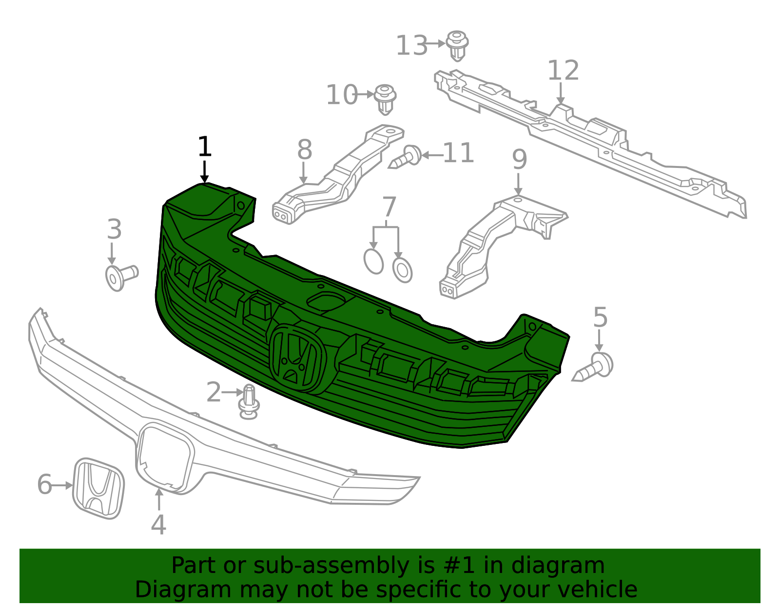 71121-TR0-A01 - 2012 Honda Civic - Base Front Grille | Genuine Honda Parts