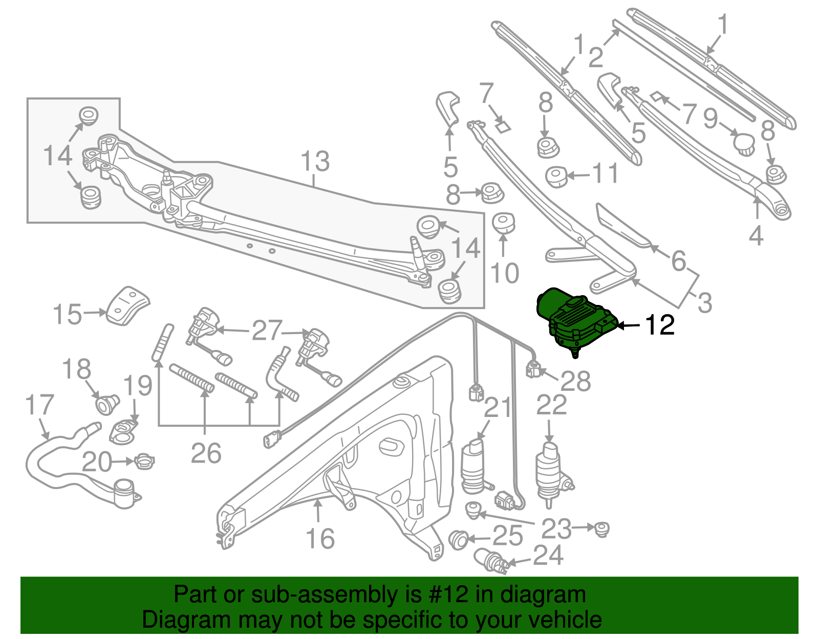 7L6-955-119-B - Wiper Motor 2007-2010 Volkswagen Touareg | Volkswagen ...