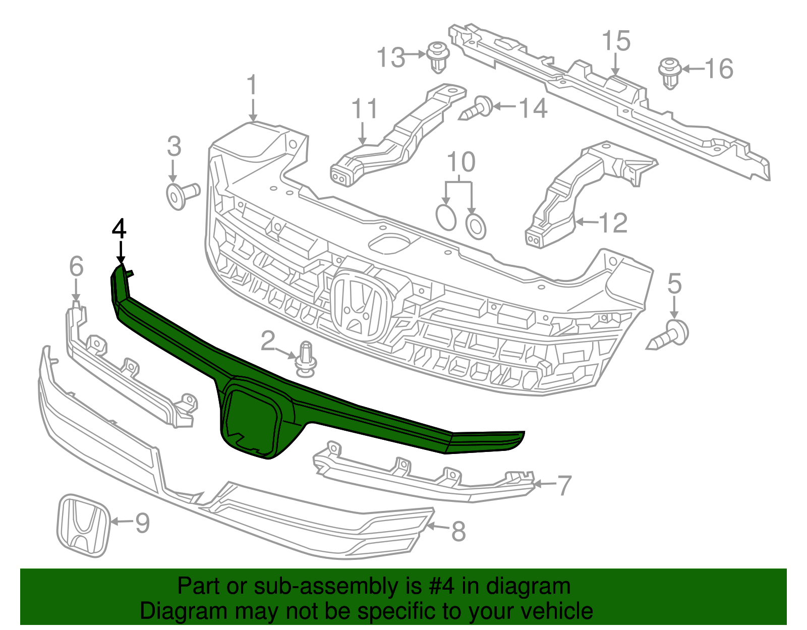 71122-TR2-A01 - Grille Molding 2012 Honda Civic | Honda Parts Online