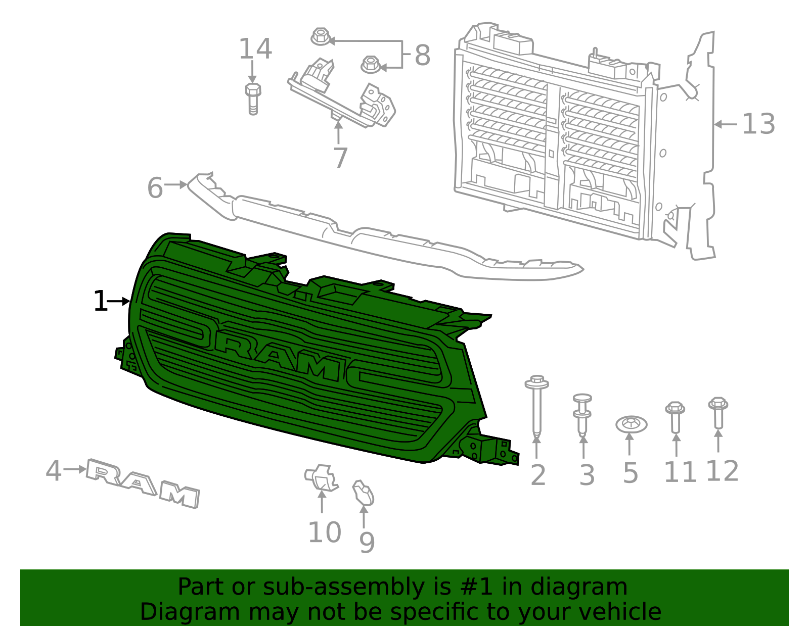 68404966ae - Radiator Grille - 2019 2020 Ram 1500 | Mopar Parts Canada