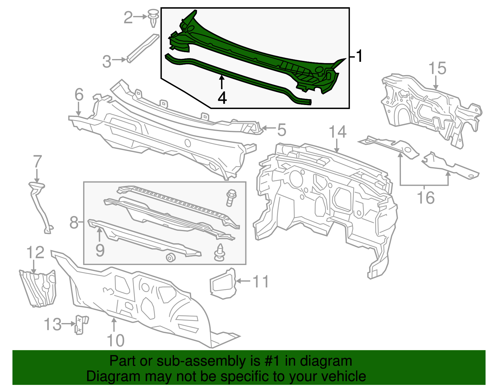 2011-2015 Chevrolet Volt Air Inlet Grille Panel 22908553 GM ...