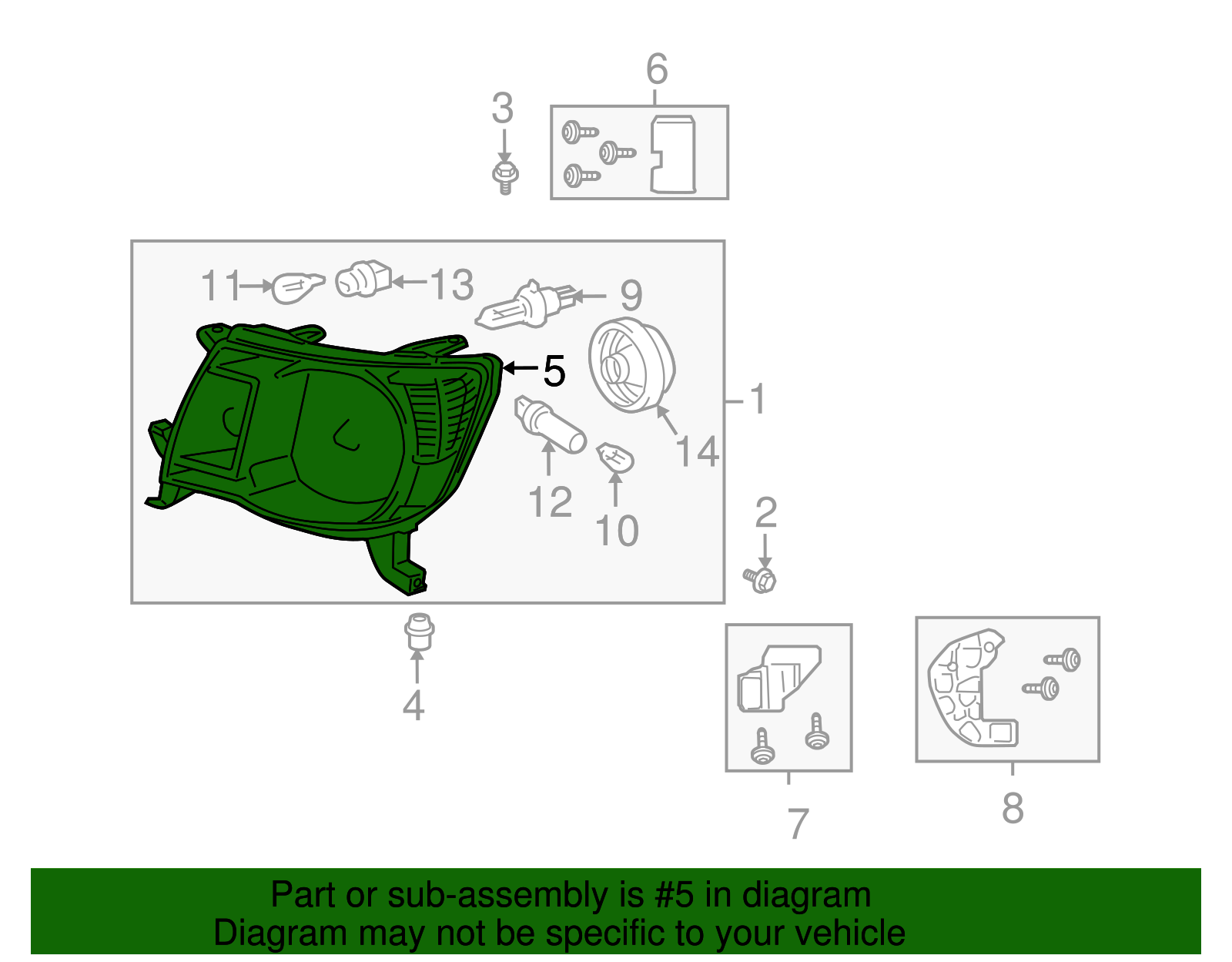 2005-2011 Toyota Tacoma Headlamp Assembly - PASSENGER SIDE 81130-04163 ...