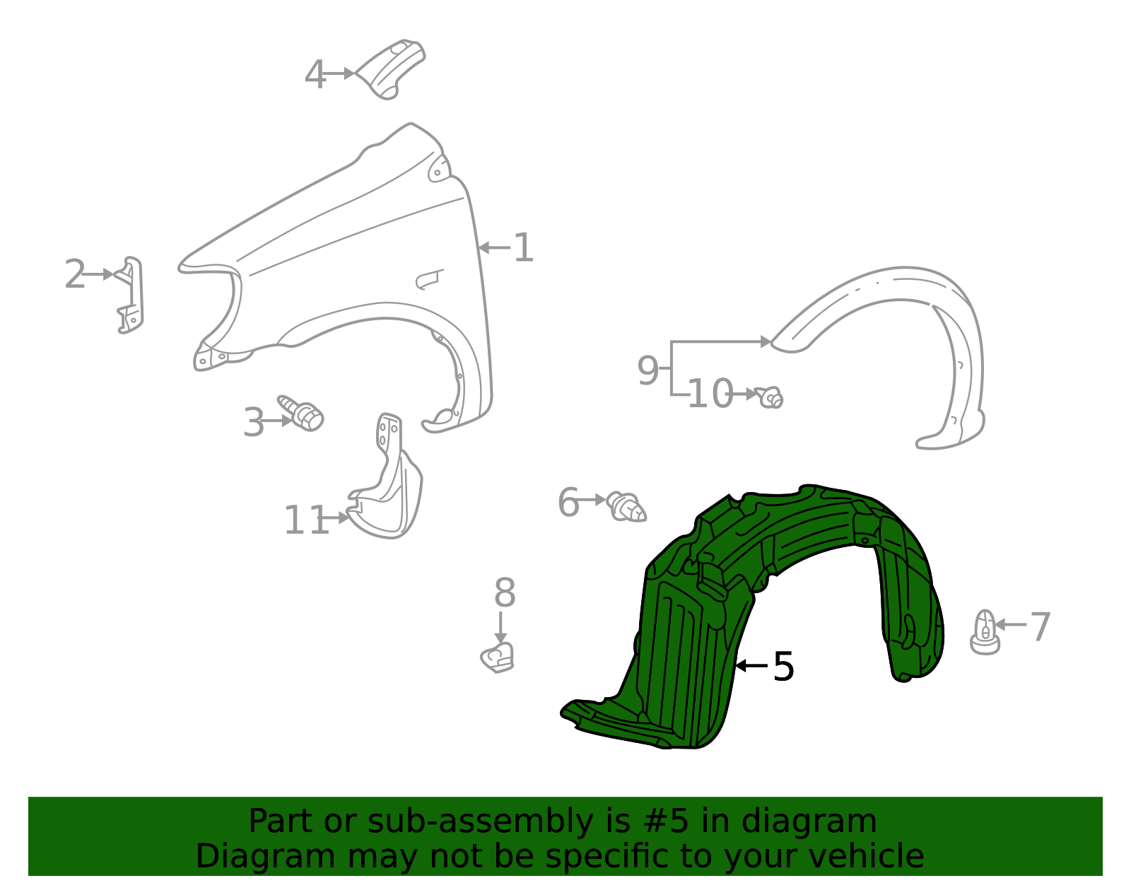 2000-2005 Toyota Echo Fender Liner - PASSENGER SIDE 53875-52012 ...