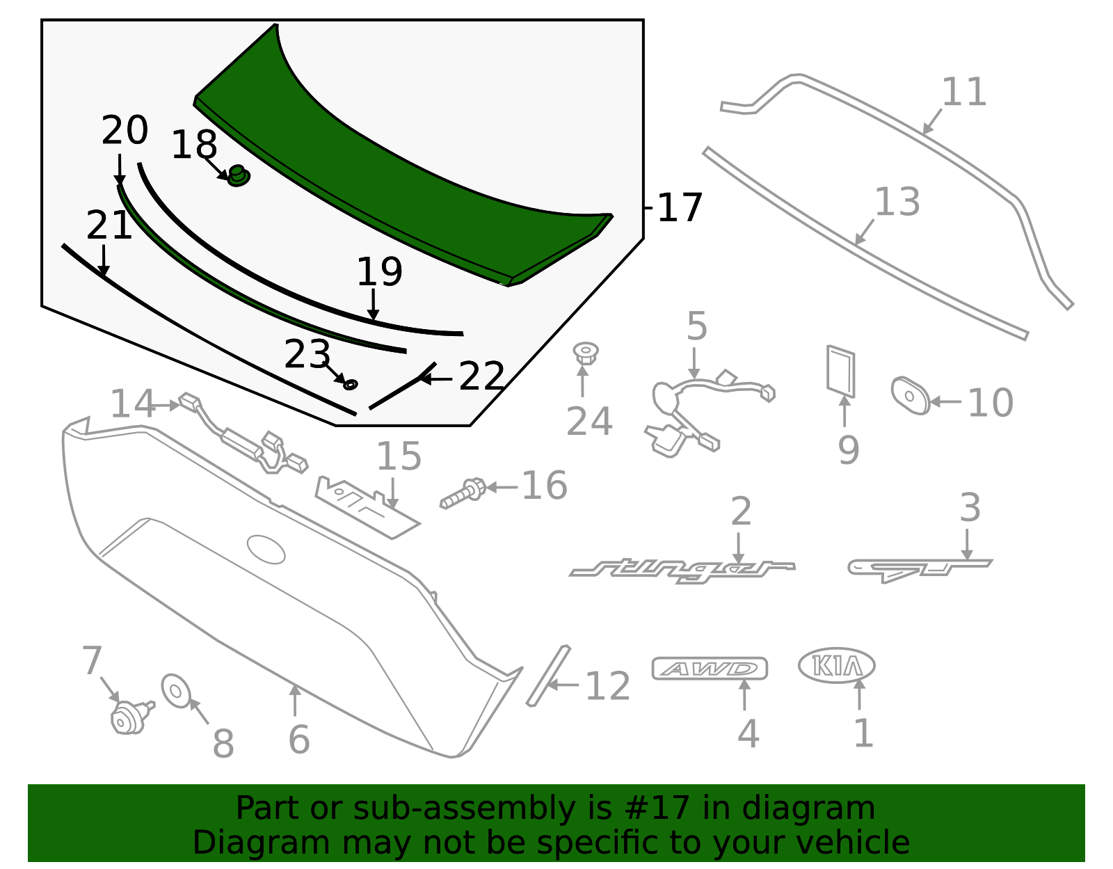 87210 J5000 - Spoiler 2018-2023 Kia Stinger | Kia.Parts Store