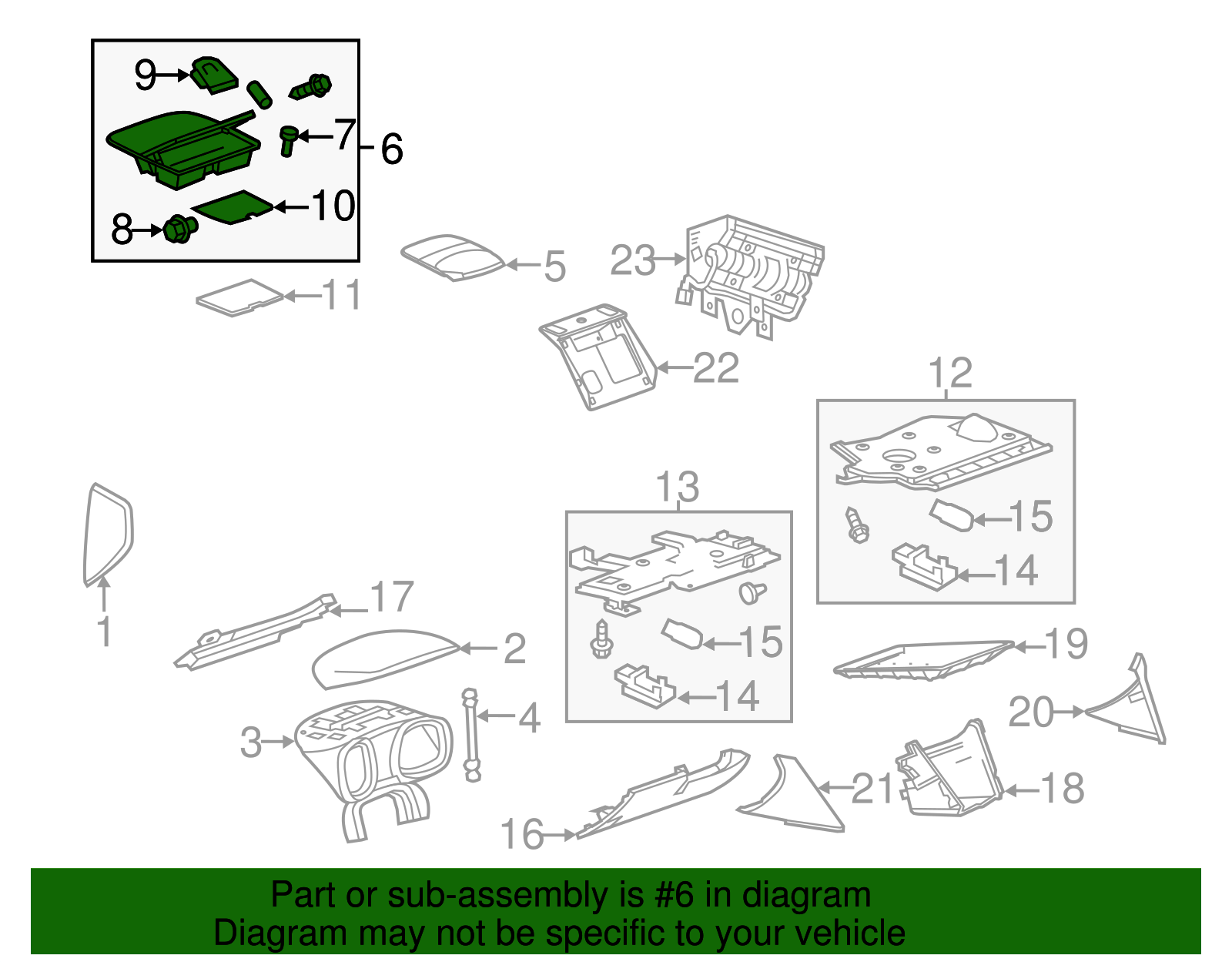 2010-2015 GM Jet Black Instrument Panel Center Compartment 22873647 ...