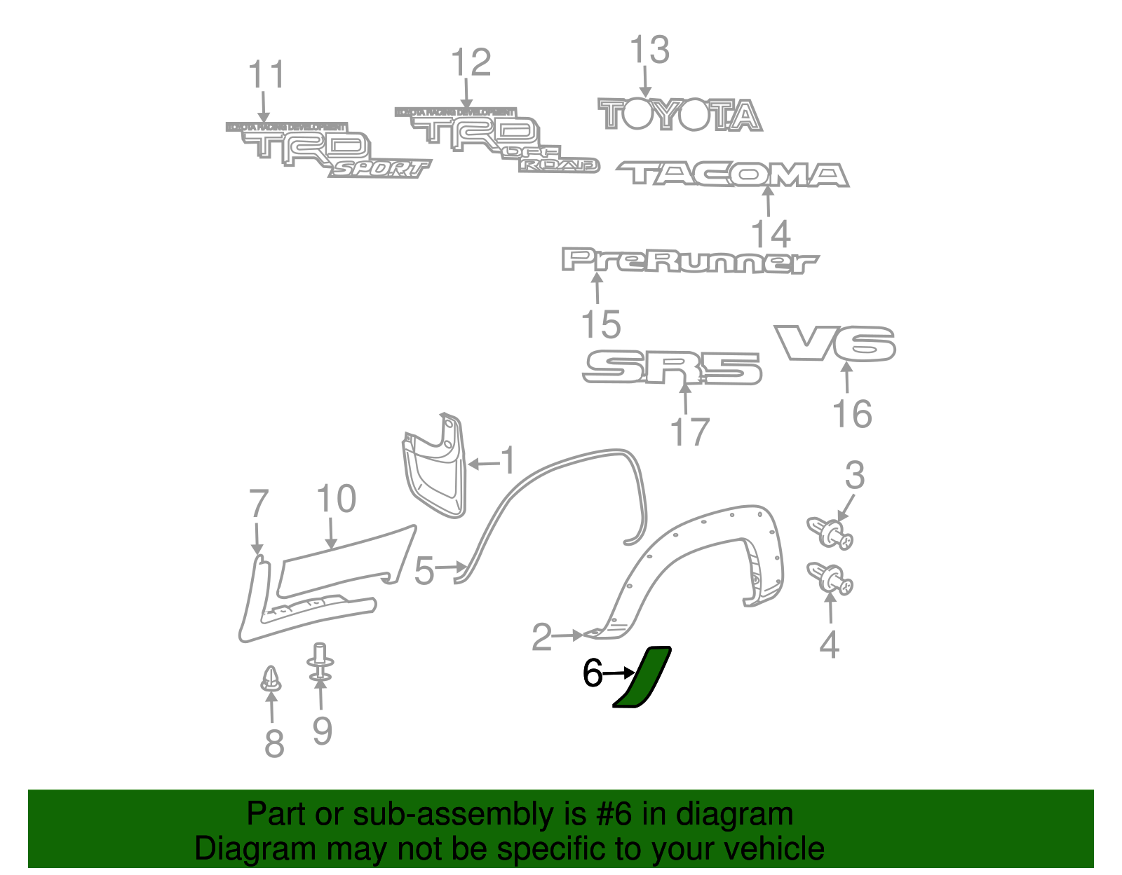 2007-2015 Toyota Tacoma Side Body Trim Protector (Right, Rear) 58741 ...