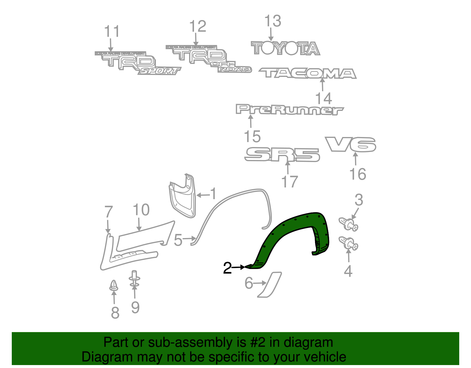 2005-2015 Toyota Tacoma Fender Flare 75874-04050 | Toyota Parts Center