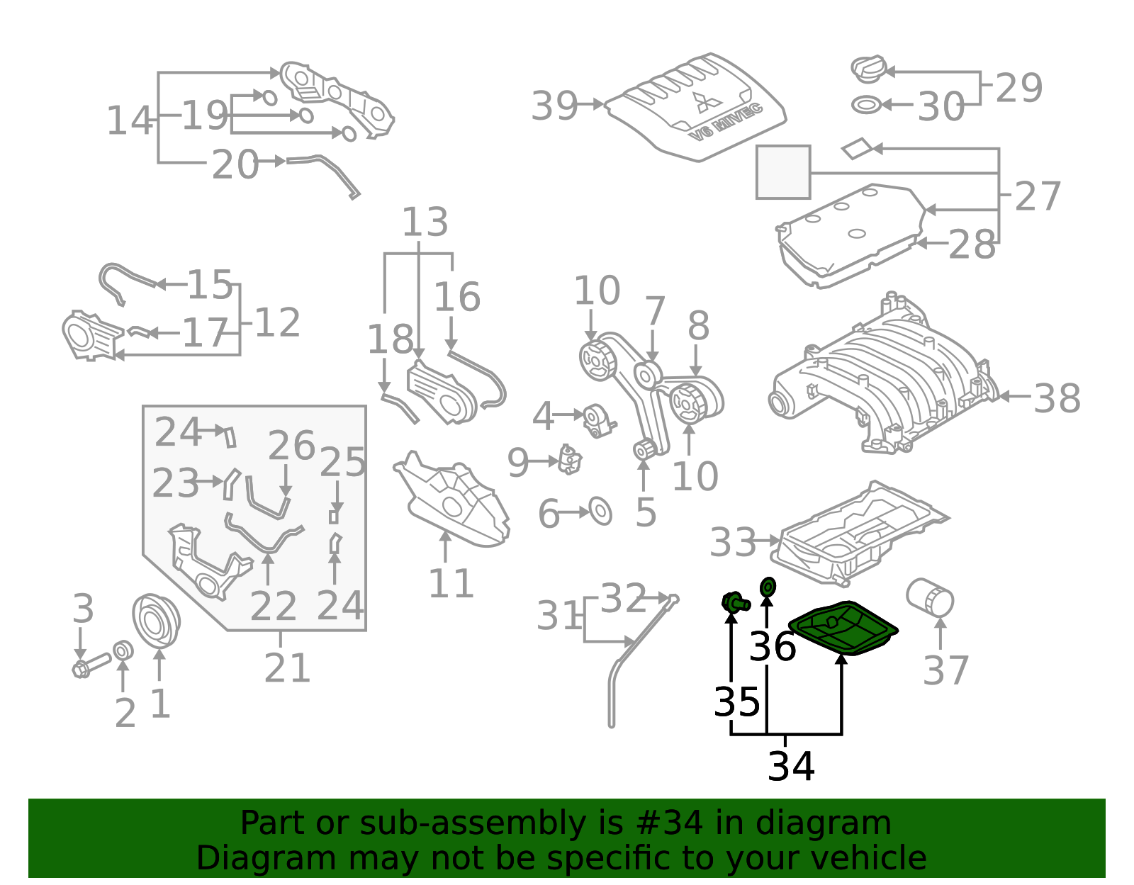 2007-2020 Mitsubishi Outlander Oil Pan 1200A318 | Mitsubishi Parts ...