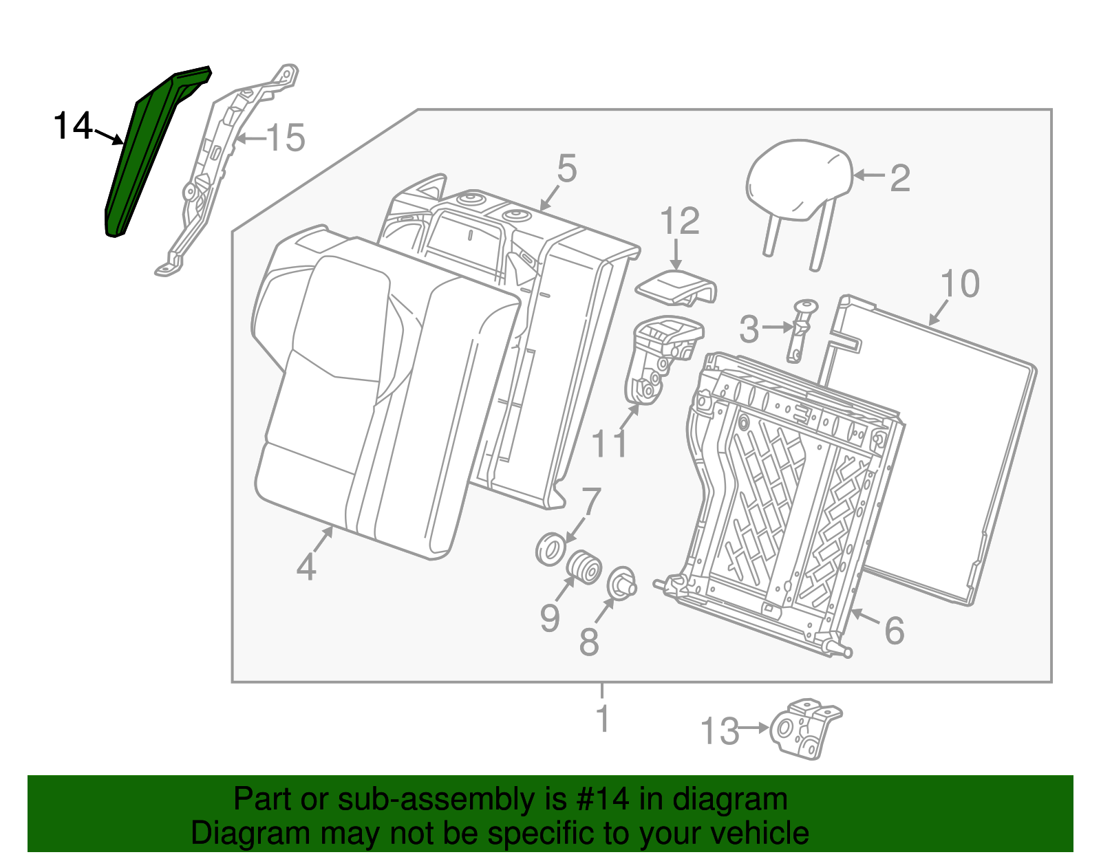 2015-2019 Cadillac ATS Jet Black Rear Passenger Side Seat Back Bolster ...