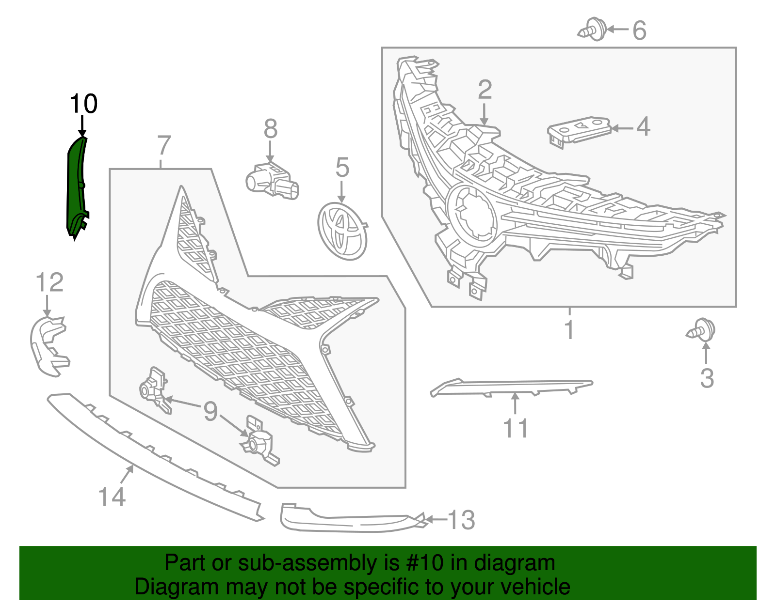 Genuine Toyota Grille Molding (Right, Front) part# 52712-06100 for 2018 ...
