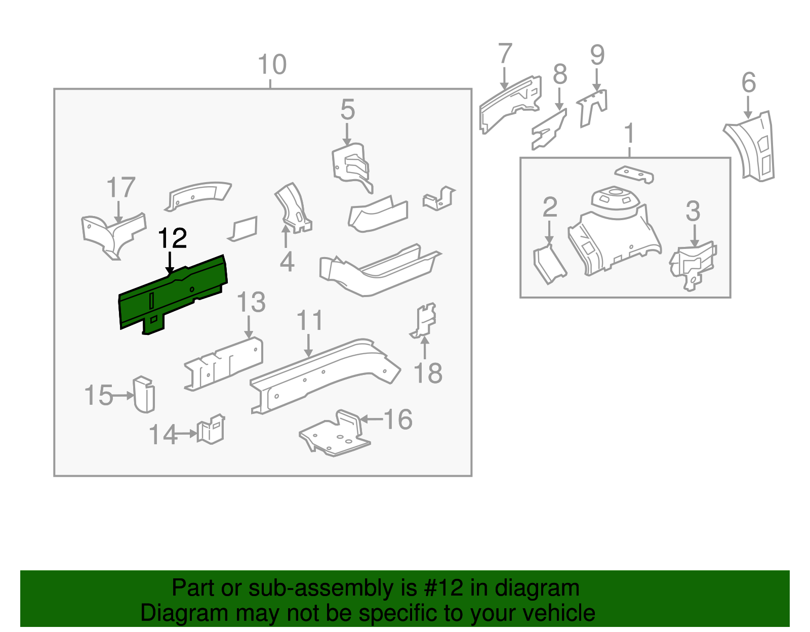 2007-2017 GM Passenger Side Front Compartment Outer Side Rail 25900490 ...