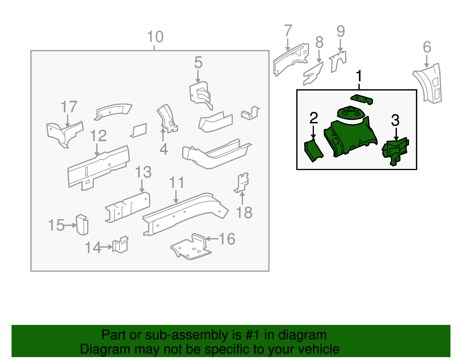 15261544 - 2007-2017 GM - Passenger Side Wheelhouse Panel Assembly with ...