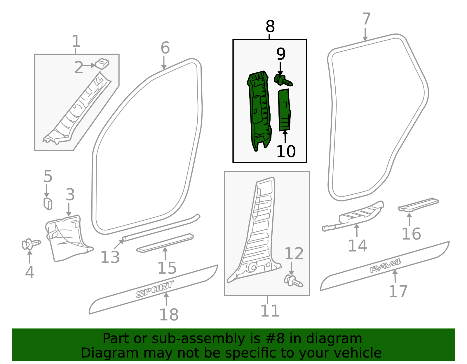 62410-0R010-B0 - Upper Center Pillar Trim - 2006-2012 Toyota RAV4 ...