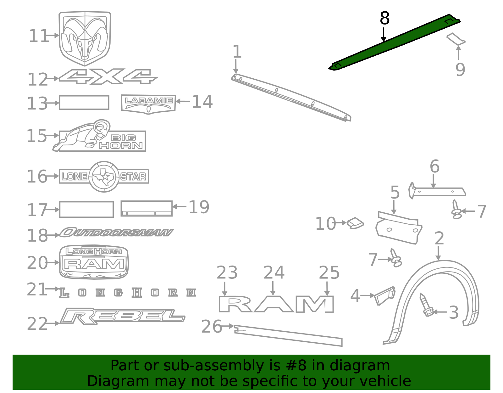 2009-2024 Mopar Rail Cap, Right 68375098AA | Mopar Parts Canada