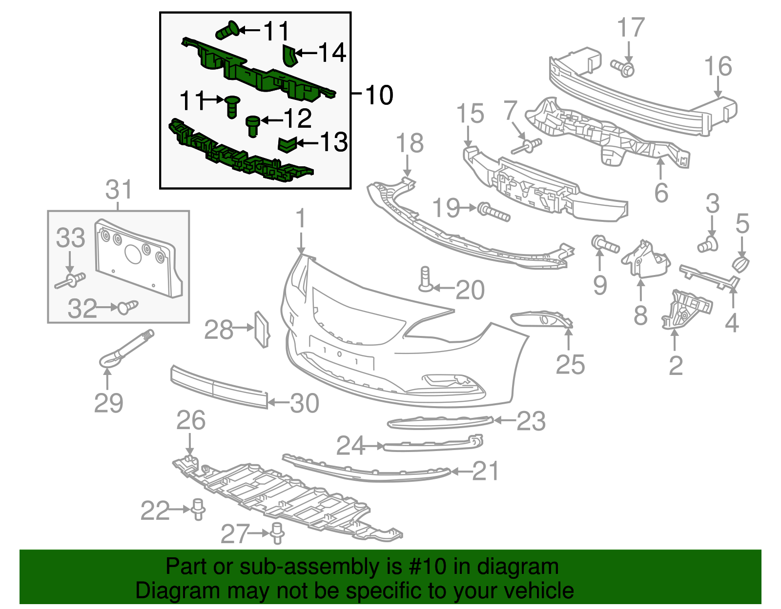 13264602 - 2016-2019 Buick Cascada - Front Bumper Fascia Center Support ...