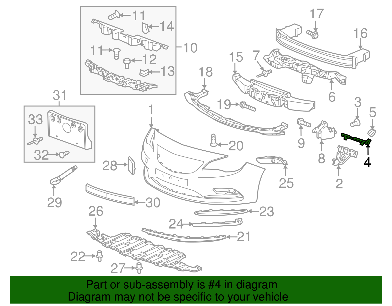 39059730 - Front Passenger Side Bumper Cover Guide Reinforcement 2016 ...