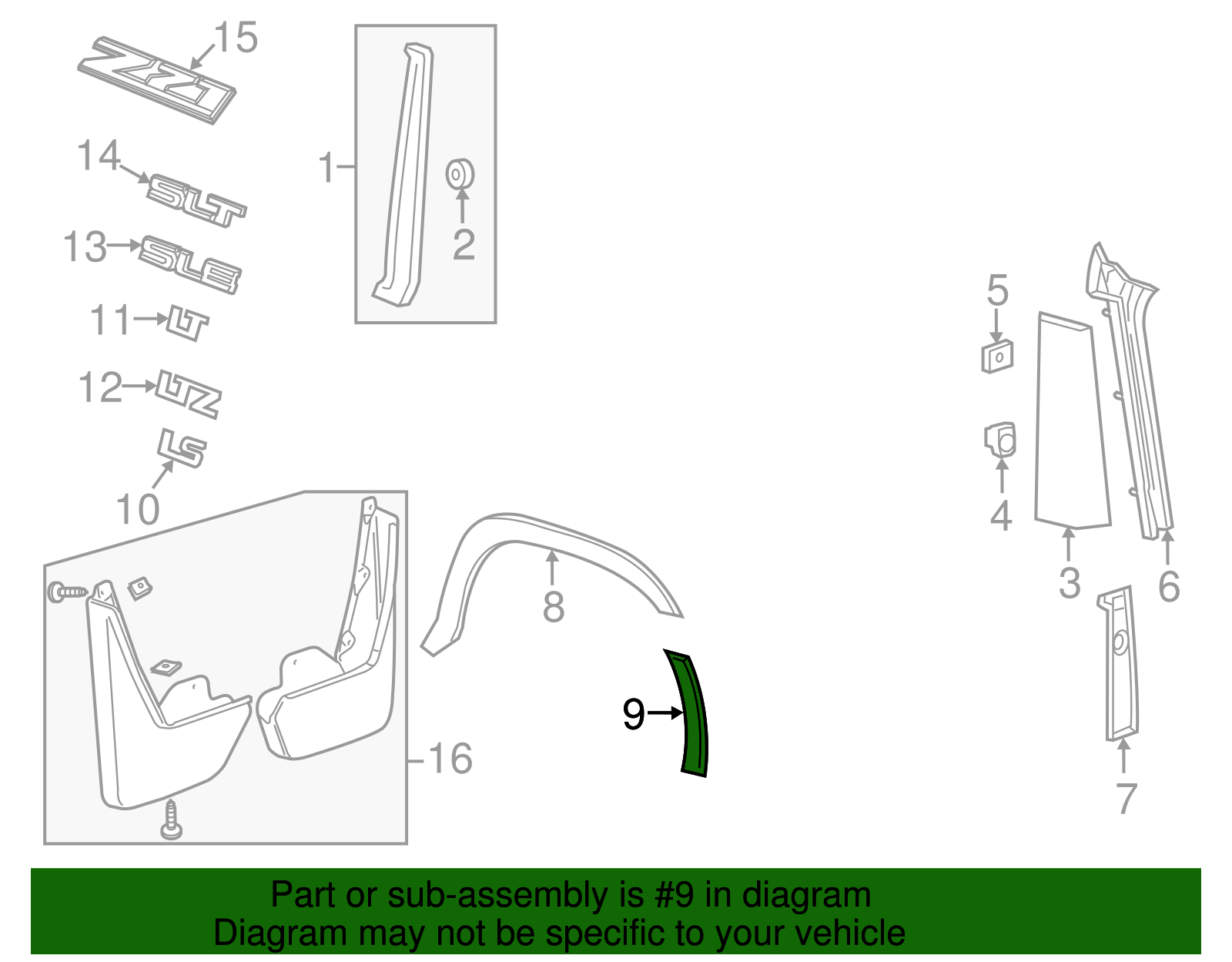2015-2020 GM Wheel Opening Molding 23307974 | Courtesy Parts