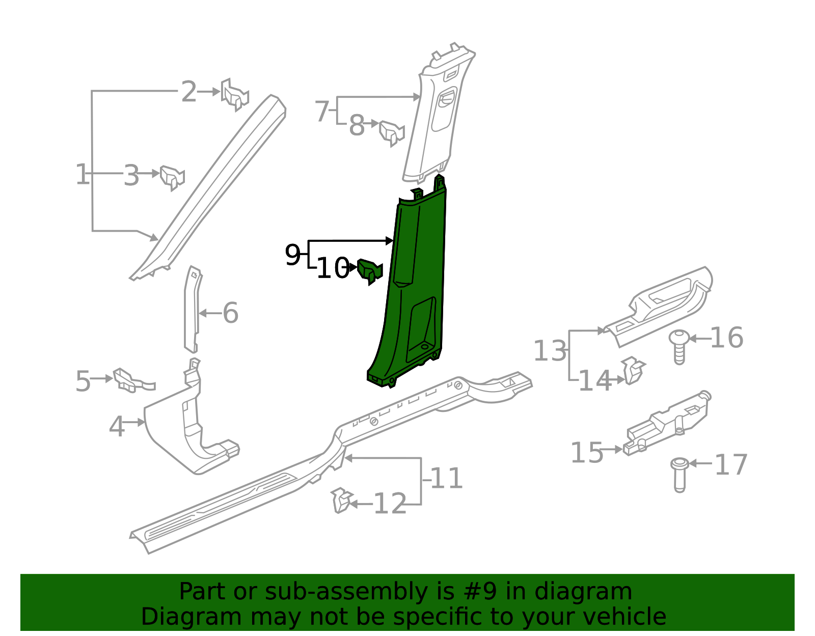 2020-2025 Volkswagen Atlas Cross Sport Lower Center Pillar Trim 3CN-867 ...