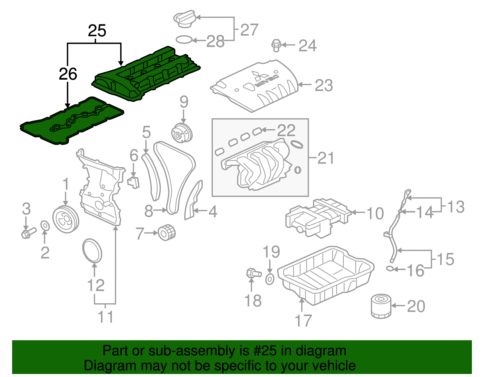 2014-2020 Mitsubishi Outlander Valve Cover 1035B051 | Mitsubishi Parts ...