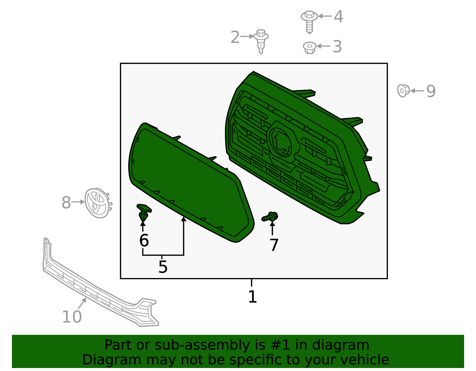 53113-04900 - Grille, Radiator, Left-hand 2020-2023 Toyota Tacoma ...