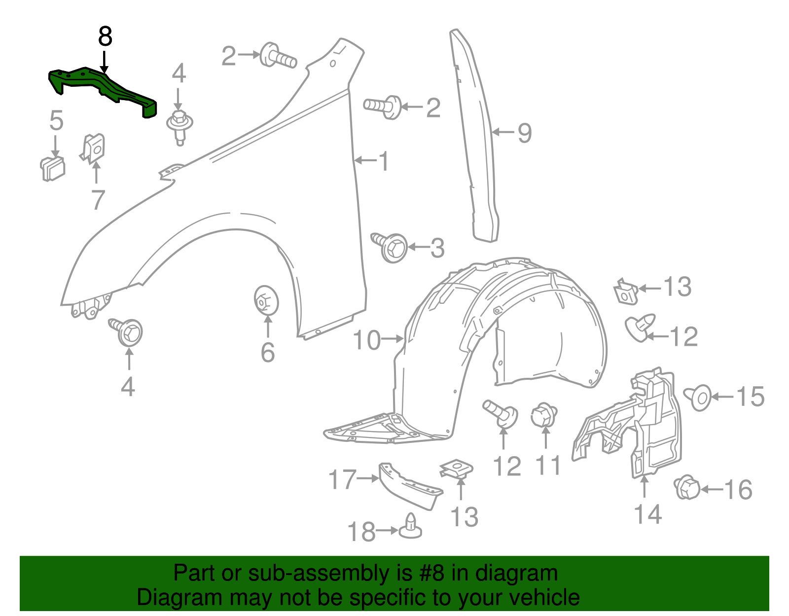 2015-2019 Cadillac ATS Passenger Side Front Fender Front Brace 20940319 ...