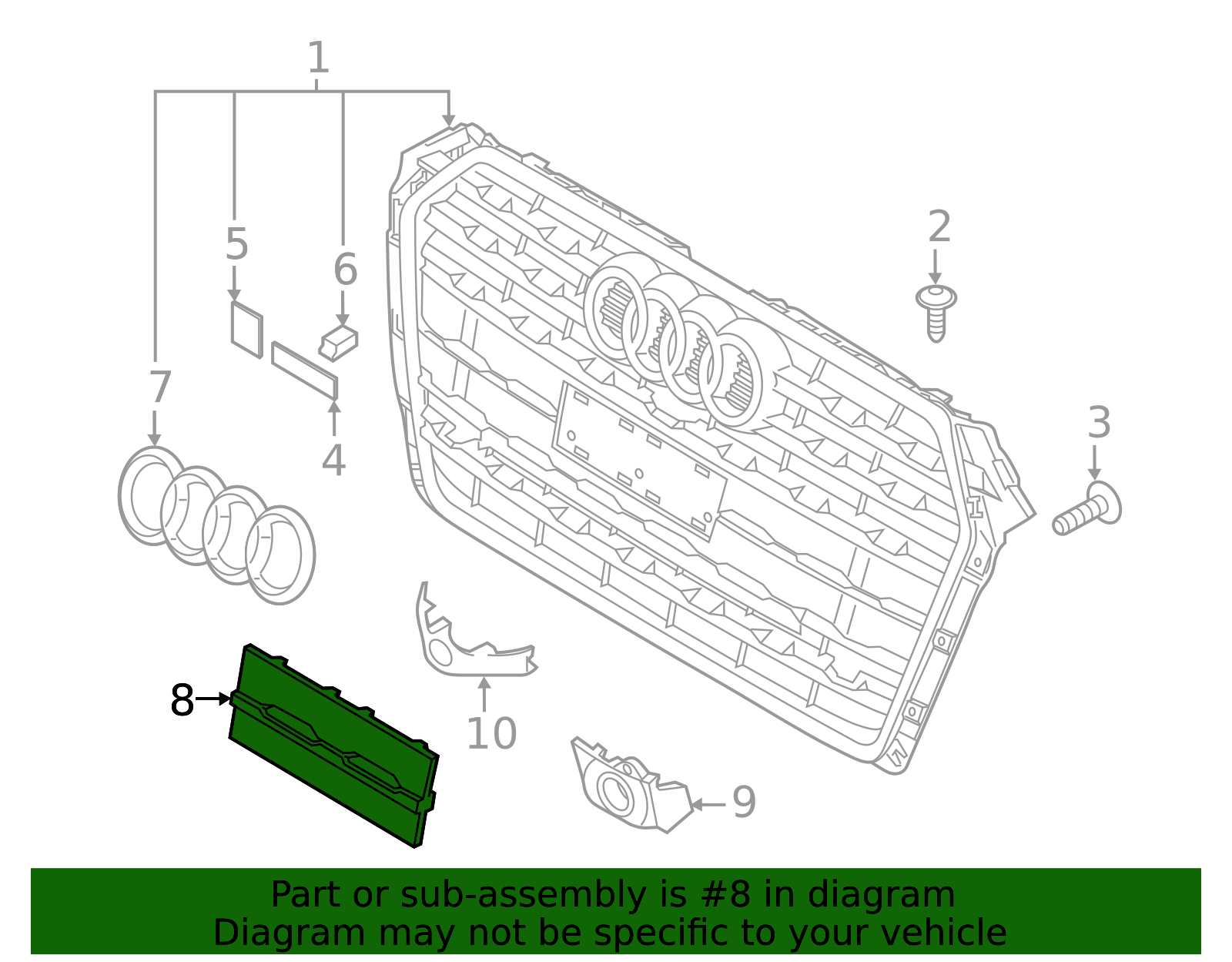 2018-2019 Audi Front Plate Filler Kit 8W6-807-287-D-RP5 | TascaParts.com