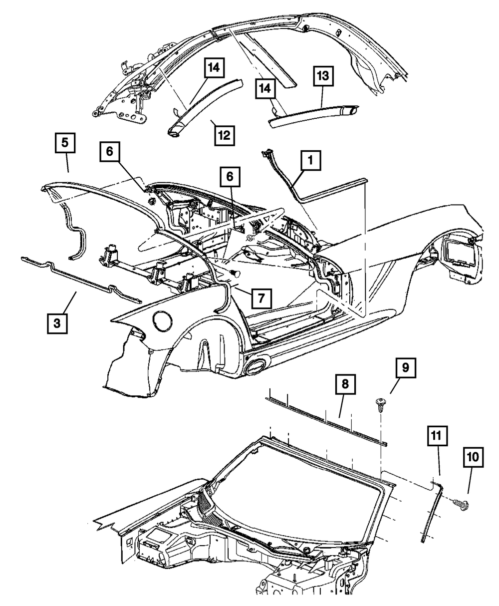 4865567ad - Mopar Folding Top Side Rail Weatherstrip, Left, Front 2003 ...