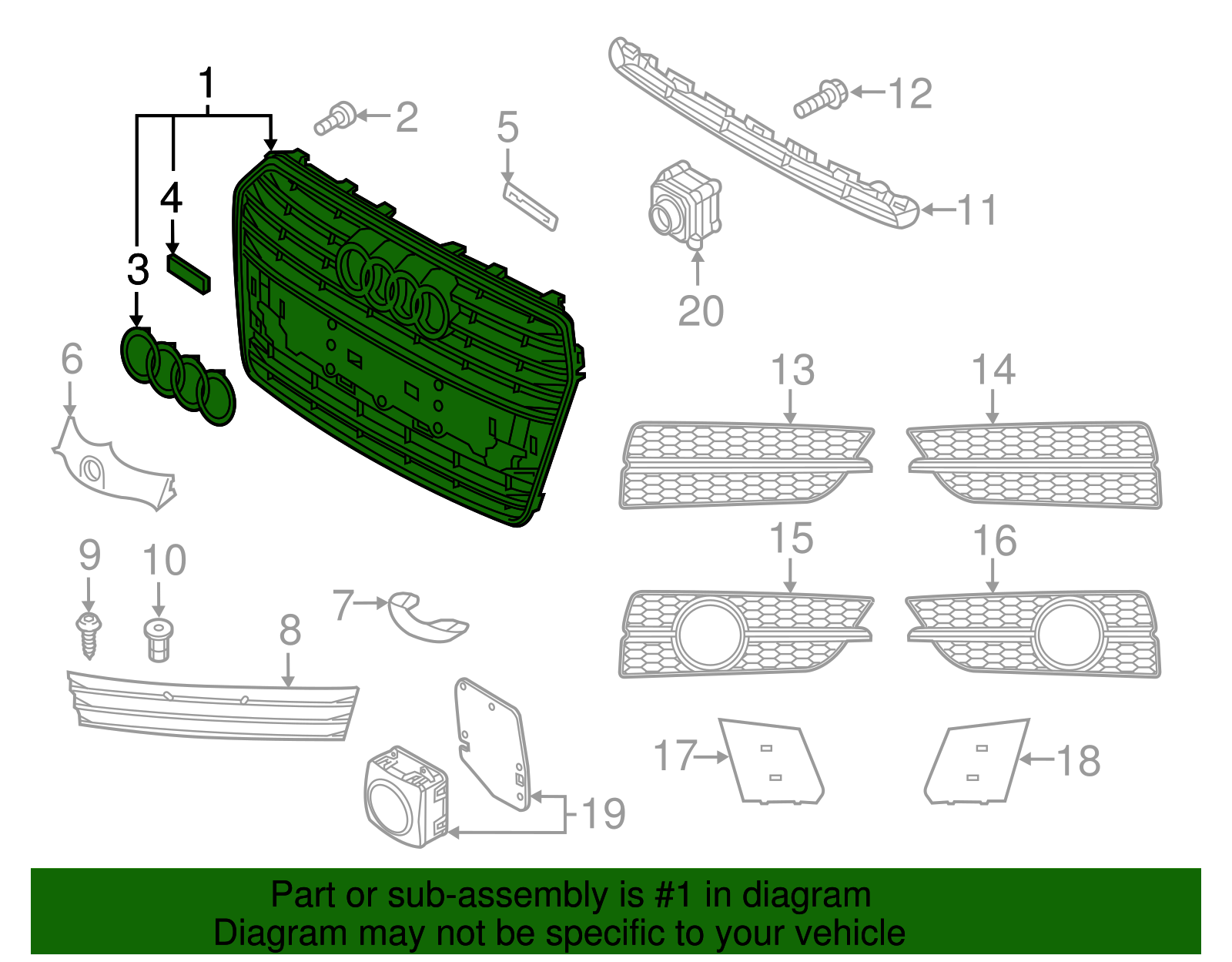 4G8-853-651-K-CKA - Center Grille 2016-2018 Audi S7 | Audi OEM Parts Guy