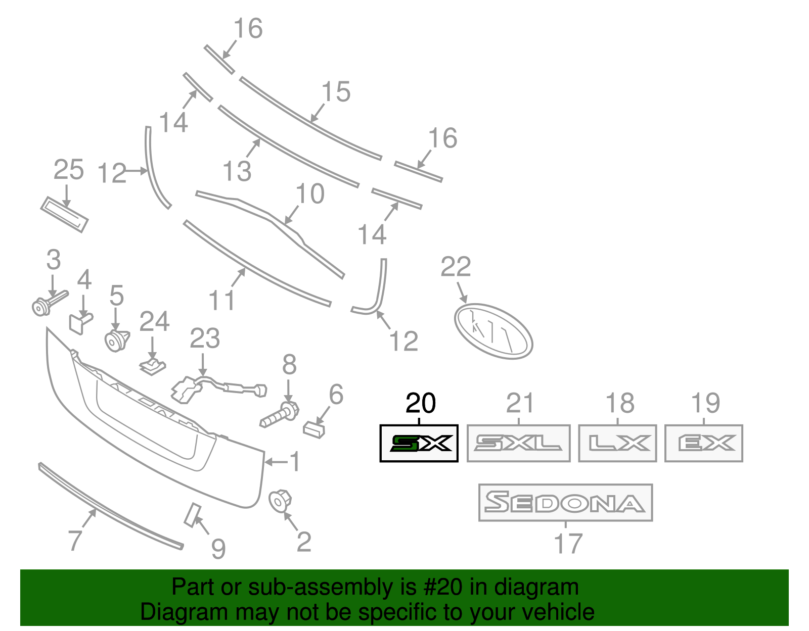 2015-2021 Kia Sedona 2015-2021 Kia Sedona - Nameplate 86316-A9000 ...
