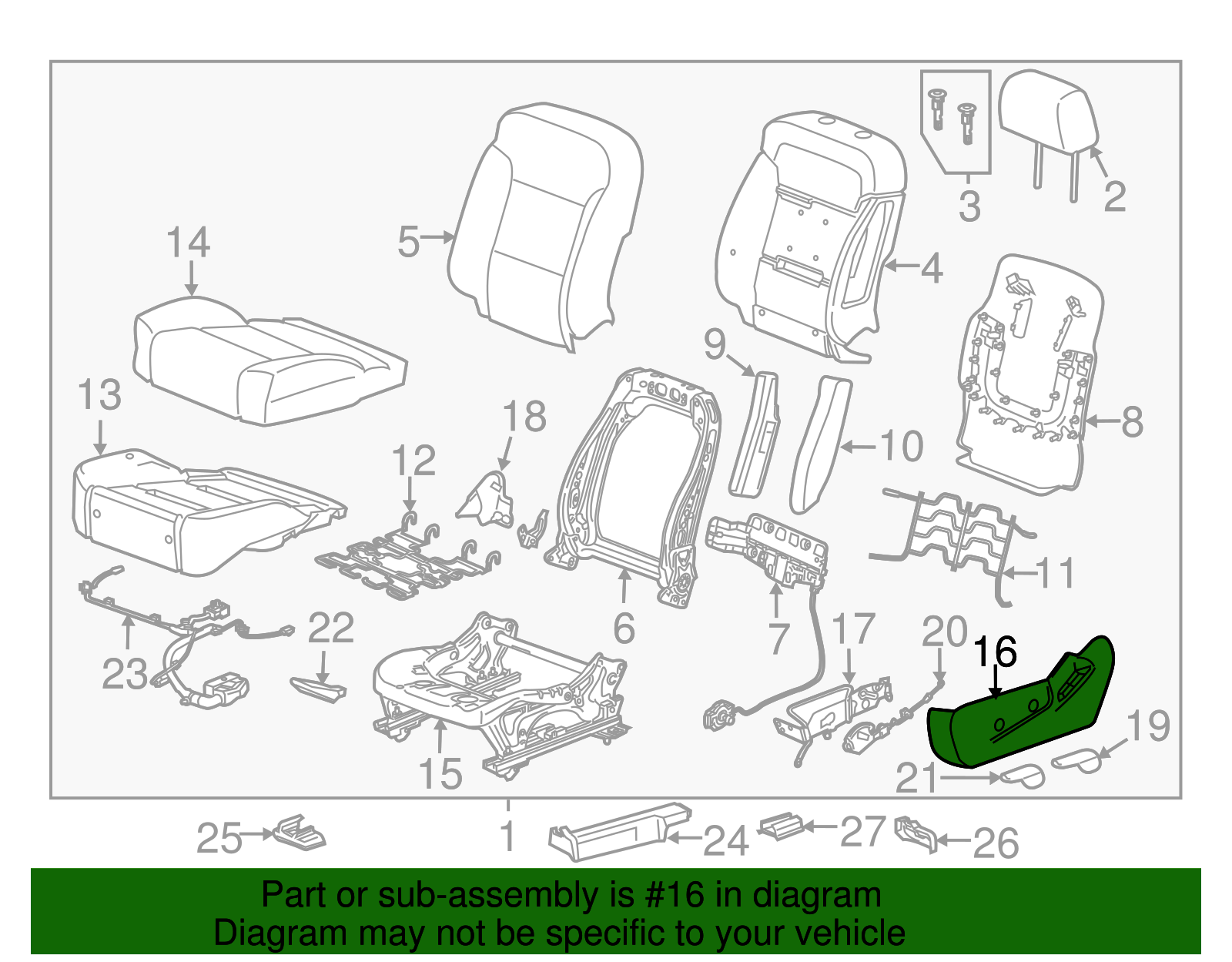 84233205 - Dark Ash Gray Front Driver Side Seat Cushion Outer Finish ...