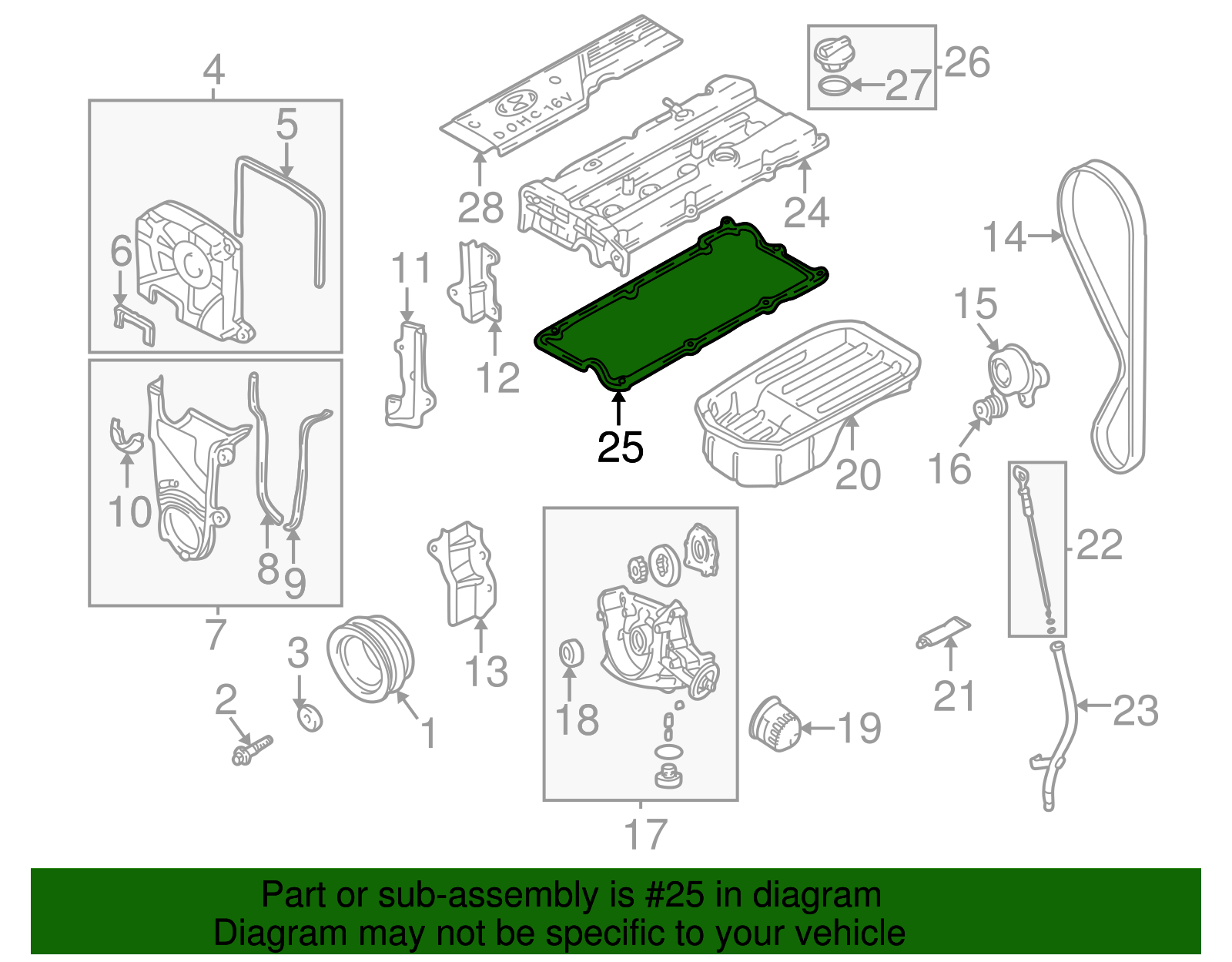 Genuine Valve Cover Gasket for 2003-2006 Hyundai Accent | Part# 22441 ...